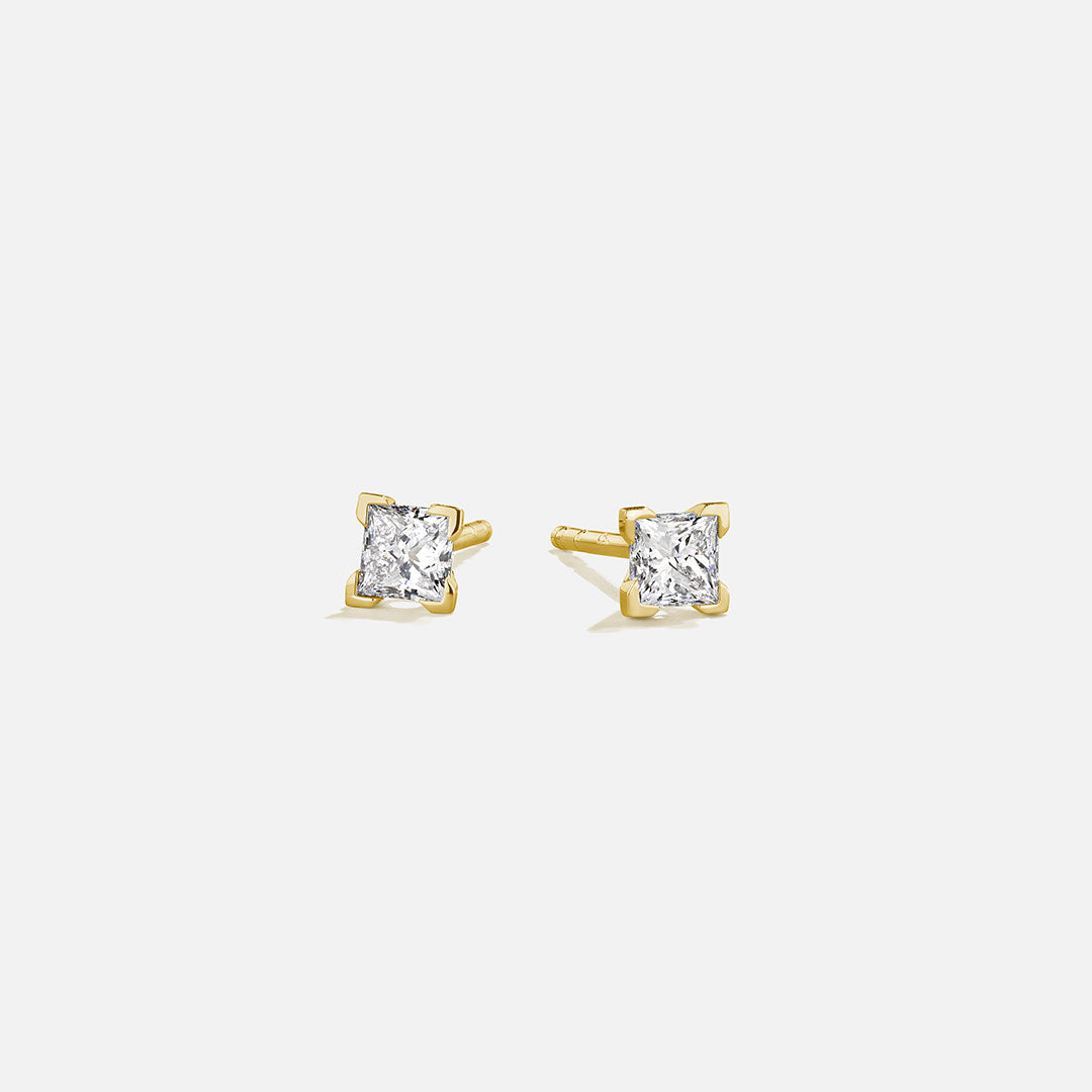 Petite Princess Cut Solitaire Diamond Stud Earrings – Aether Diamonds